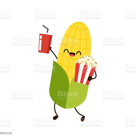 Corn And Popcorn Cartoon Vector Mascot Cartoon And Illustration Of A
