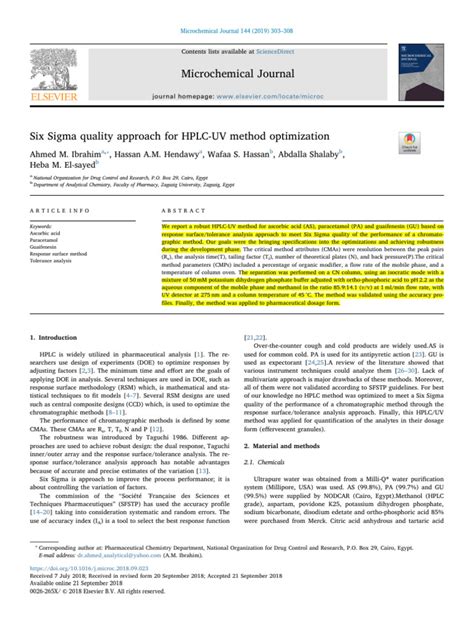 Six Sigma Quality Approach For Hplc Uv Method Optimization Pdf High