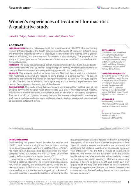 Pdf Womens Experiences Of Treatment For Mastitis A Qualitative Study