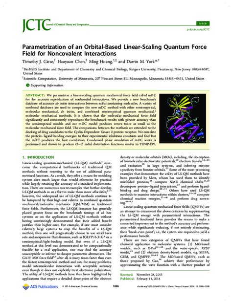 Pdf Parametrization Of An Orbital Based Linear Scaling Quantum Force Field For Noncovalent