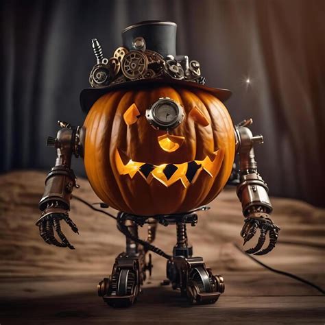 Premium Photo A Pumpkin Robot With A Face