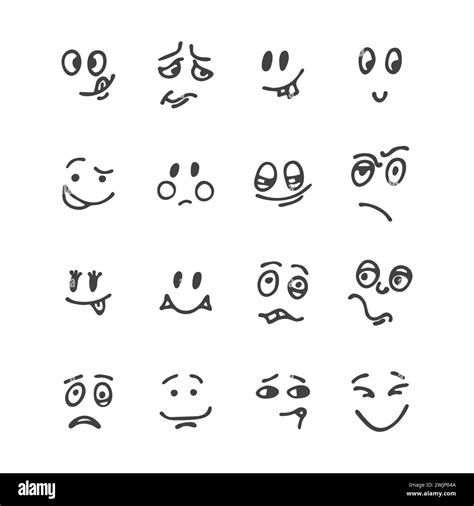 Set Of Hand Drawn Funny Faces Happy Faces Sketched Facial Expressions
