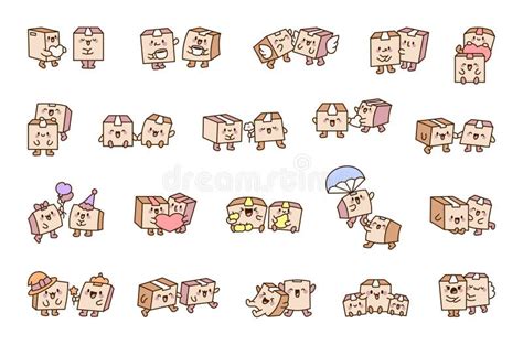 Cute Couple Of Delivery Boxes Parcel Character Stock Vector Illustration Of Parachute