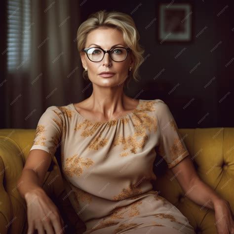 Premium Ai Image A Woman Wearing Glasses Sits On A Couch With A