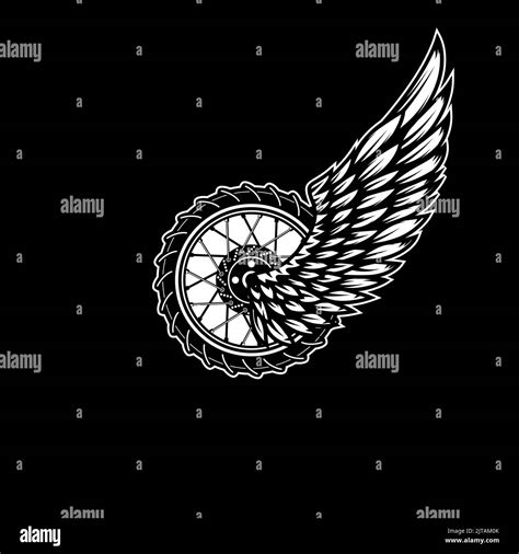 Winged Wheel In Monochrome Style Design Element For Logo Label Sign