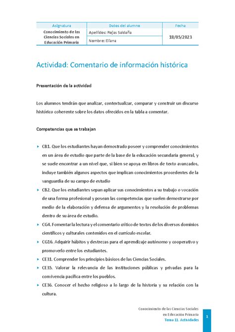 Comentario Texto Actividad Conocimiento De Las Ciencias Sociales En