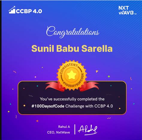 sunil babu sarella on linkedin 100daysofcode consistency ccbp