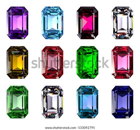 Set 12 Rectangle Emerald Cut Gems Stock Illustration 533092795