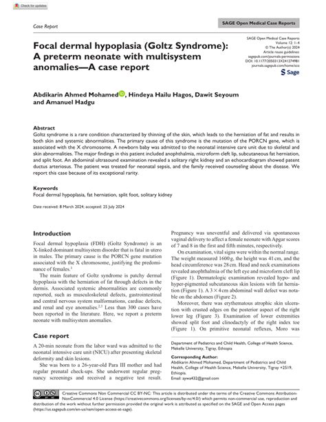 Pdf Focal Dermal Hypoplasia Goltz Syndrome A Preterm Neonate With