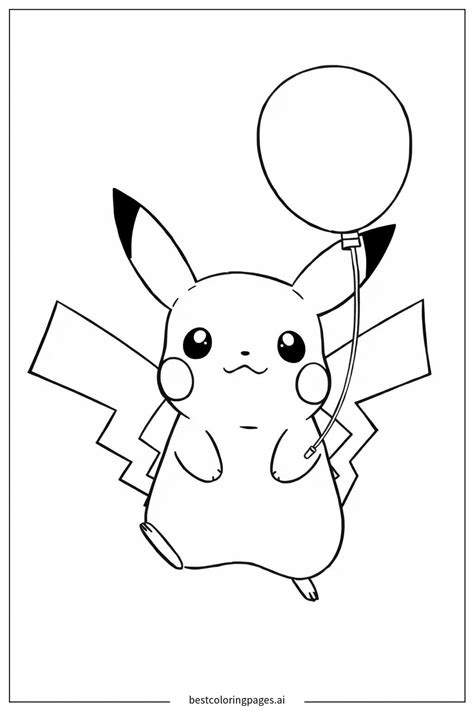 Pikachu With A Balloon Coloring Page Free Printable Bestcoloringpages Ai