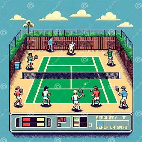 Retro Game A Pixel Art Rendition Of A Classic Tennis Video Stock Image