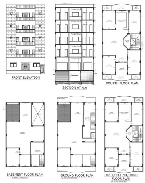 4bhk Low Rise Apartment Design Where Only One Flat On Each Floor Detailed Plan Section And