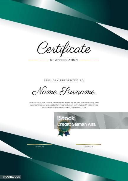 고급 배지와 현대적인 라인 패턴이있는 업적 국경 템플릿의 녹색 검은 색과 금색 인증서 상 비즈니스 및 교육 요구 사항 벡터 인증서 템플릿 0명에 대한 스톡 벡터 아트 및