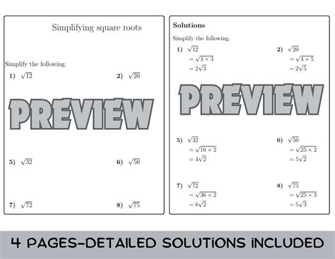 Simplifying Square Roots Worksheet With Answers Teaching Resources