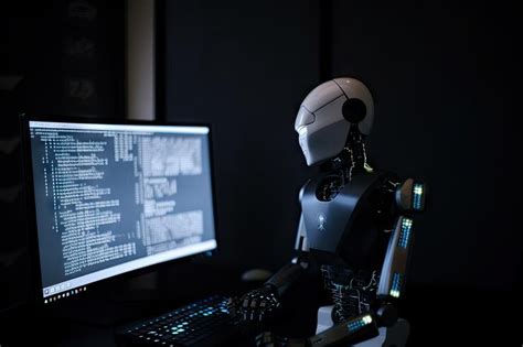 Premium Photo Robot Executing Code From Different Programming Languages On A Computer Screen