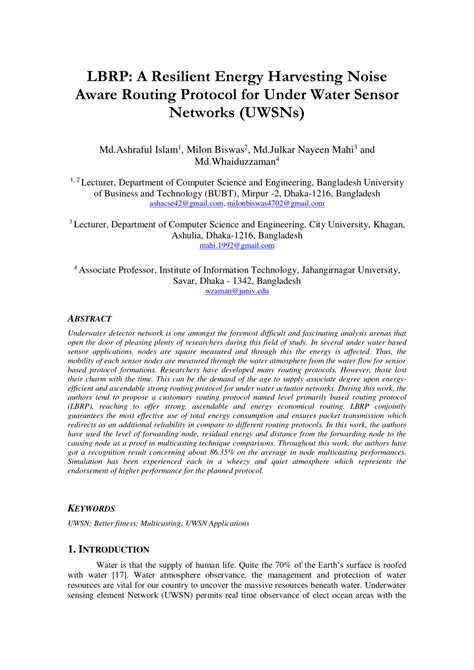 pdf lbrp a resilient energy harvesting noise aware routing protocol for under water sensor