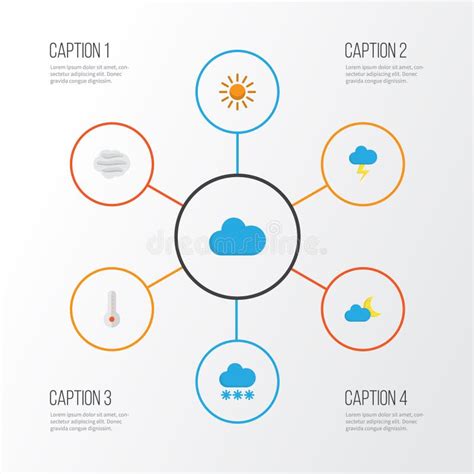 Iconos Planos Del Clima Fijados Colección De Sun Ventoso De Temperatura Y De Otros Elementos