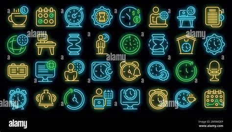 Flexible Working Hours Icons Set Outline Set Of Flexible Working Hours