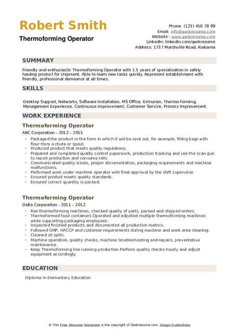 10 Thermoforming Operator Resume Samples And Templates For 2025