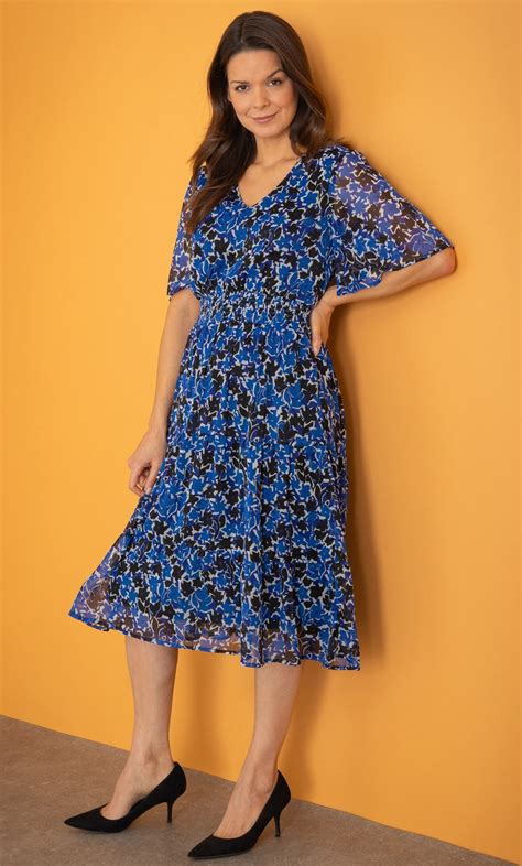Floral Printed V Neck Smocked Waist Dress In Multi Klass