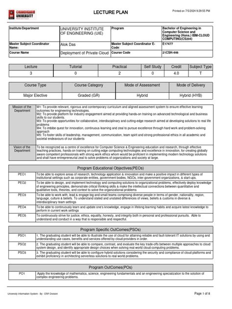 Lectureplan Cs204 21csh 446 Pdf Engineering Cloud Computing