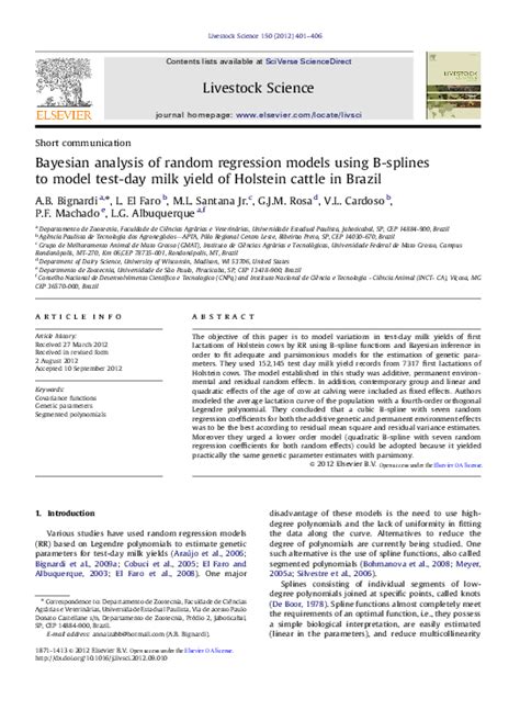 Pdf Bayesian Analysis Of Random Regression Models Using B Splines To
