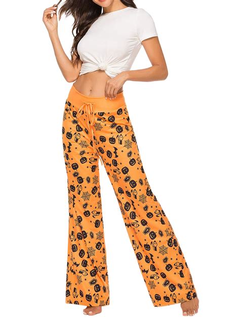 Caitzr Halloween Pajama Pants Women Pumpkin Skull Ghost Print Pajamas