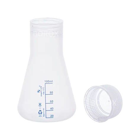 Borox Plastik Erlen 500 Ml Erlenmeyer Flask Vida Kapaklı Mavi Skala