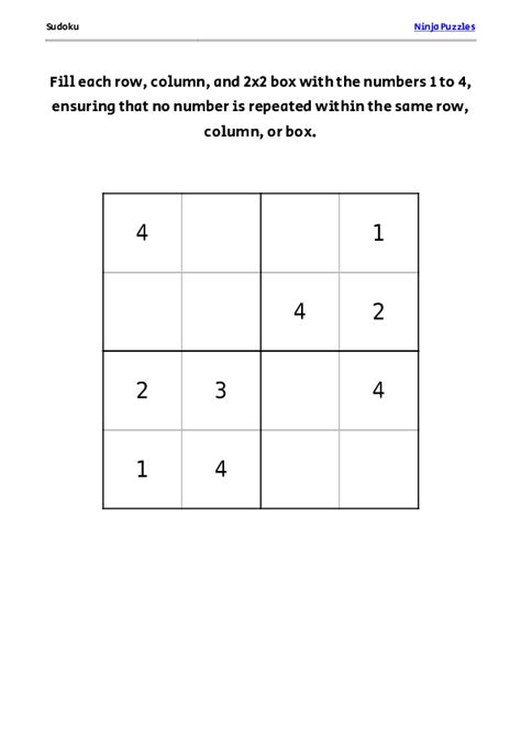 Easy Mini Sudoku 5 Free Printable Pdf