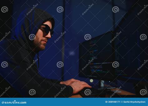 Hacker Is Hacking Into The Computer Network Computer Criminal Stock