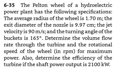 Solved Calculate The Turbine Specific Speed Of The Turbine