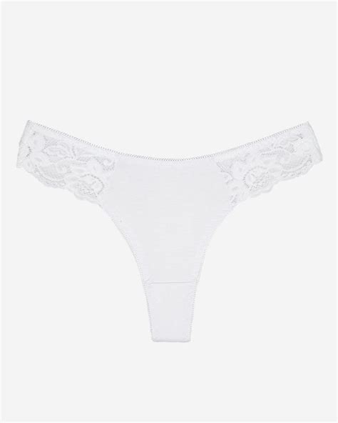 White Cotton Thong Panties For Women With Lace Underwear White