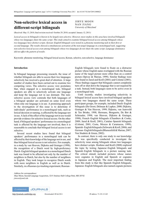Pdf Non Selective Lexical Access In Different Script Bilinguals