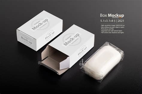 사각 비누 바와 상자의 3d 포장 디자인 모형 프리미엄 Psd 파일