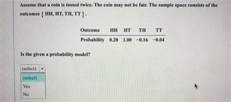 Solved Assume That A Coin Is Tossed Twice The Coin May Not