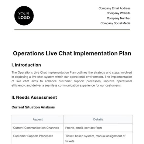 Operations Live Chat Implementation Plan Template Edit Online And Download Example