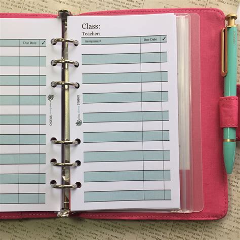 Printed Class Assignment Inserts Personal Size Etsy