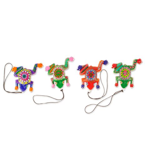 Unicef Market Four Hand Painted Frog Alebrije Ornaments From Mexico