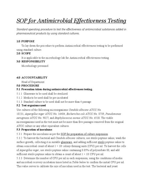 Sop For Antimicrobial Effectiveness Testing Pdf Colony Forming Unit Antimicrobial