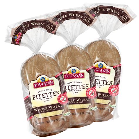 Toufayan No Salt Whole Wheat Pitettes Pita Bread No Sodium Naturally Vegab 3