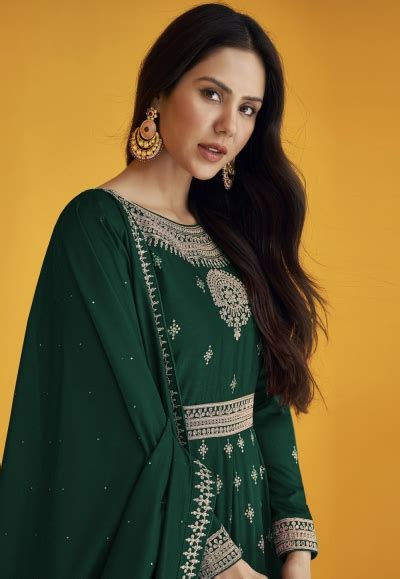 Green Faux Georgette Abaya Style Anarkali Suit 9231E
