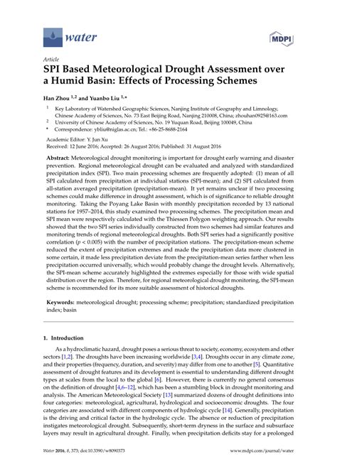 Pdf Spi Based Meteorological Drought Assessment Over A Humid Basin Effects Of Processing Schemes