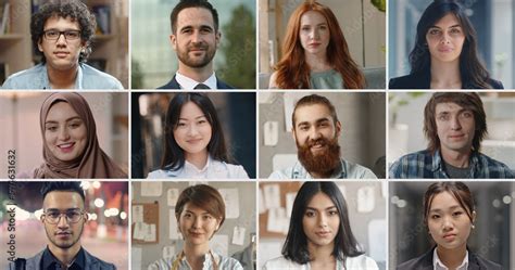 Many Happy Diverse Ethnicity Different Young People Group Headshots In