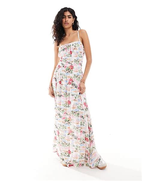 Asos Design Maxikleid Mit Eckigem Ausschnitt Gesmoktem Oberteil