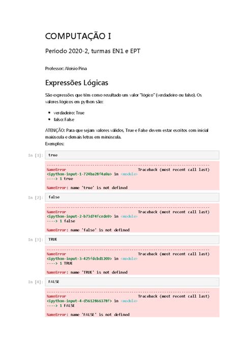 Aula2 Python ComputaÇÃo I Período 2020 2 Turmas En1 E Ept Professor Aloísio Pina