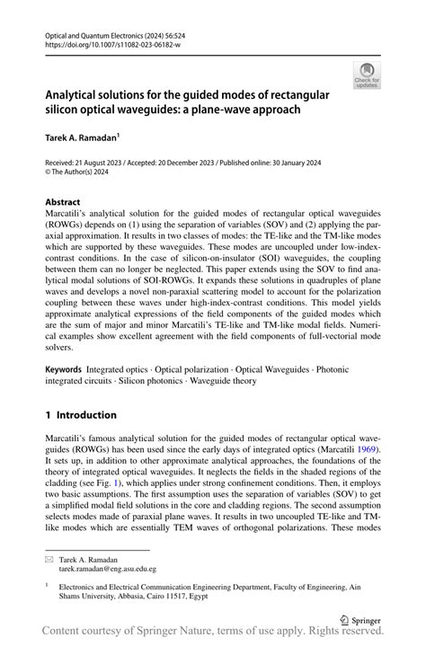 Pdf Analytical Solutions For The Guided Modes Of Rectangular Silicon