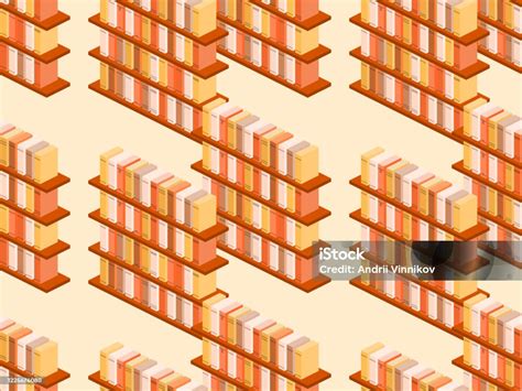 책장 아이소메트릭 이음새가 많은 패턴 책장 카탈로그 도서관에 책 벡터 일러스트레이션 3차원 형태에 대한 스톡 벡터 아트 및 기타 이미지 3차원 형태 가리기 공부