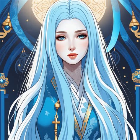 Beautiful Girl With Long Blue Hair Art Stock Illustration
