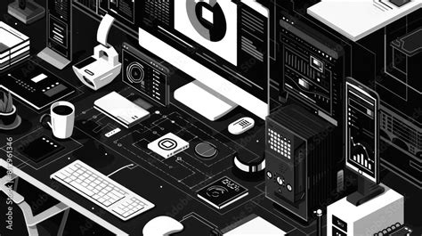 AI Driven Security Flat Design Top View Cybersecurity Theme Cartoon Drawing Black And White