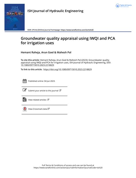 Pdf Groundwater Quality Appraisal Using Iwqi And Pca For Irrigation Uses